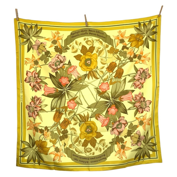 Hermes | Accessories | Hermes Fleurs Dhellade Carre 9 Yellow Silk ...